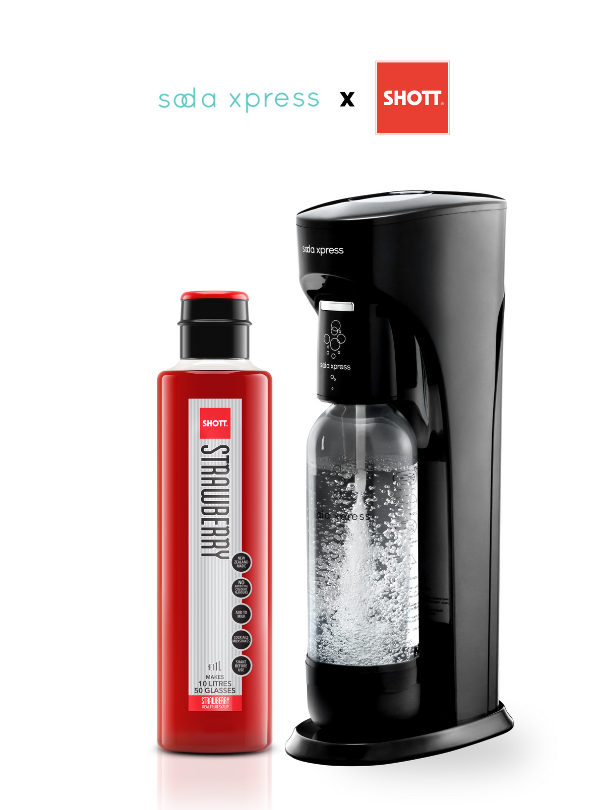 SHOTT Beverages Strawberry Syrup 1L x SodaXpress PINNACLE Starter Kit ...